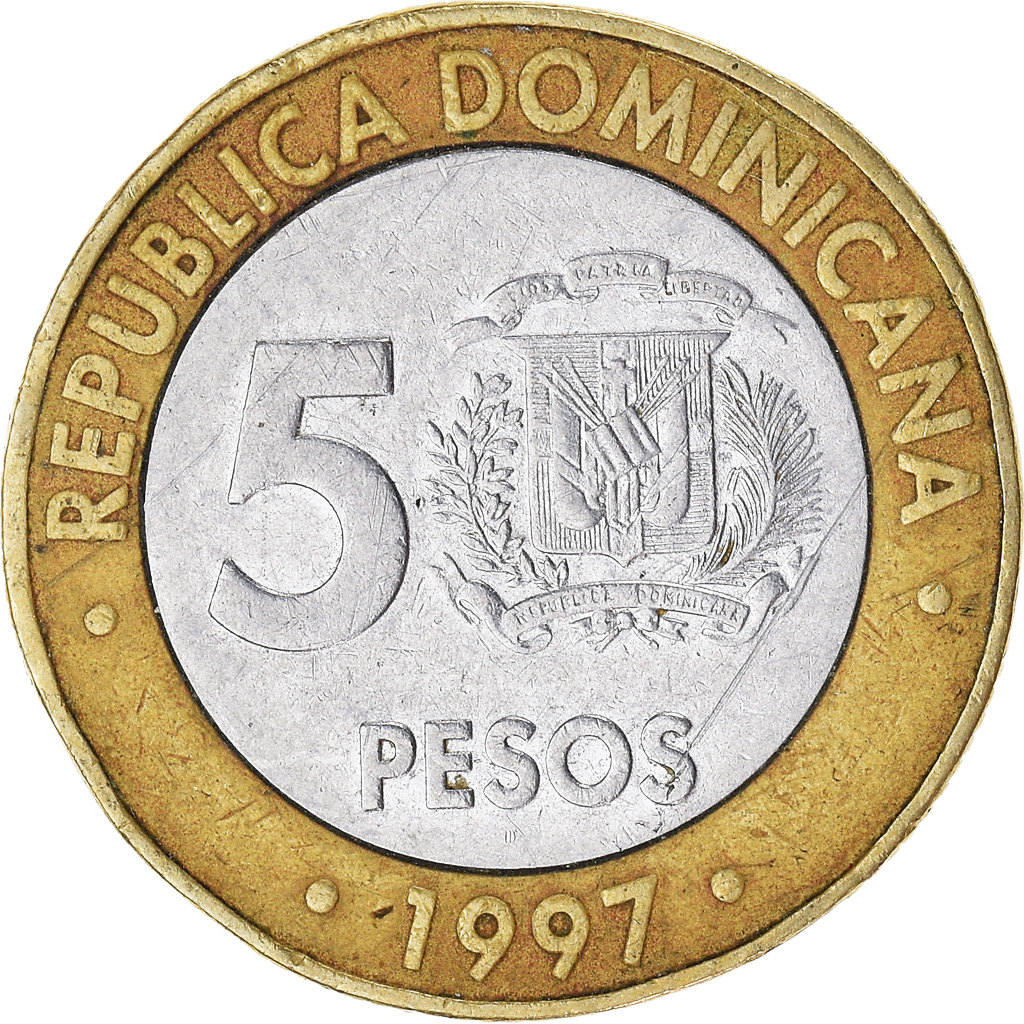 Coin, Dominican Republic, 5 Pesos, 1997 | North & Central American and ...