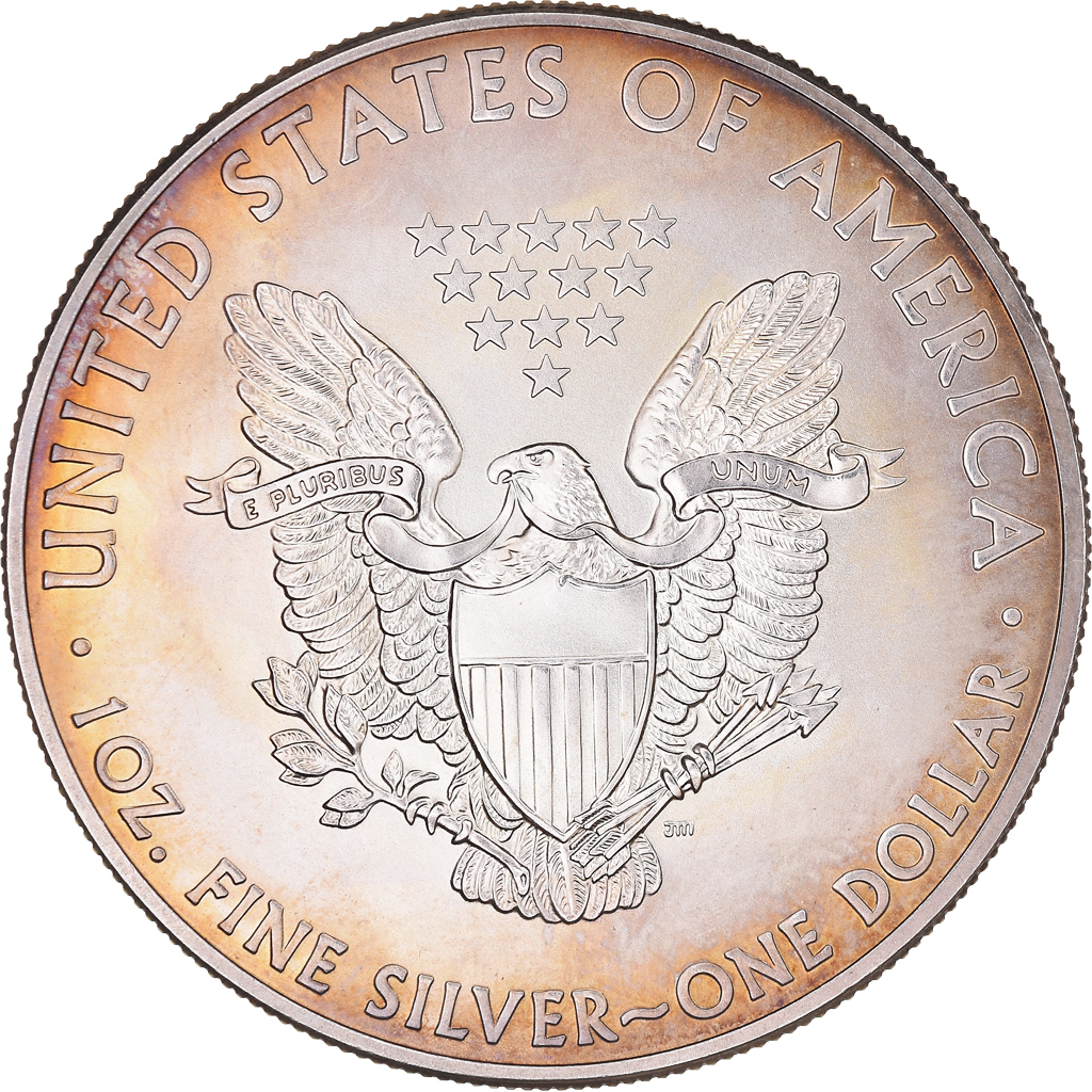 Coin, United States, Silver Eagle, Dollar, 2014, Iridescent toning,