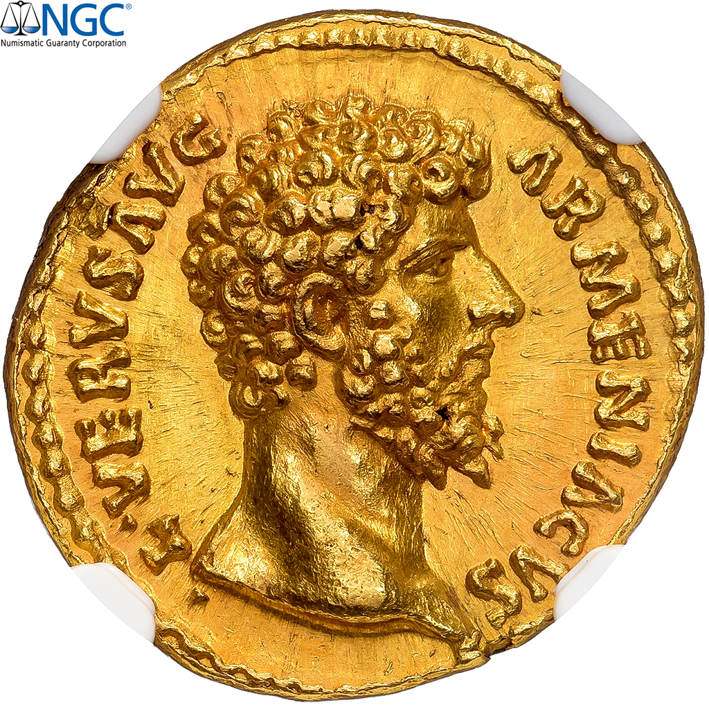 Lucius Verus, Aureus, 163-164, Rome, Gold, NGC, MS 5/5-3/5, RIC:522