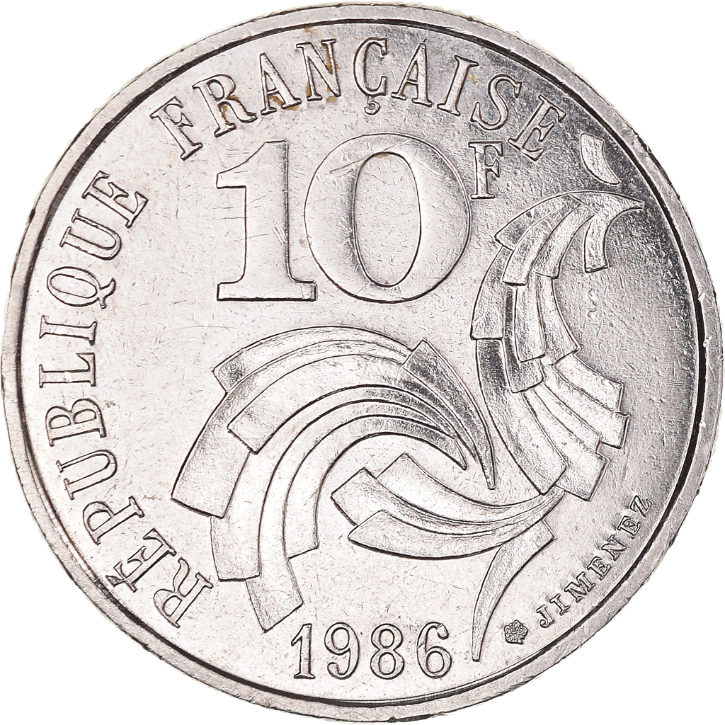 Coin, France, Jimenez, 10 Francs, 1986, Paris, Medal alignment,