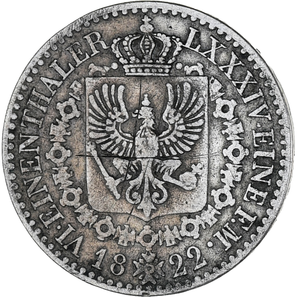 Coin, German States, PRUSSIA, Friedrich Wilhelm III, 1/6 Thaler, 1822