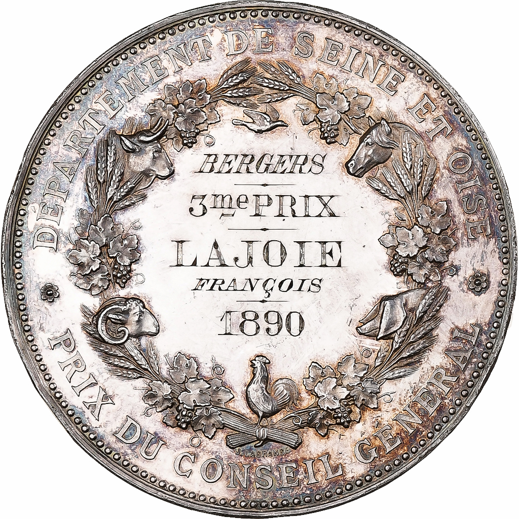 France, Medal, Prix du Conseil Général Seine et Oise, 1890, Silver,