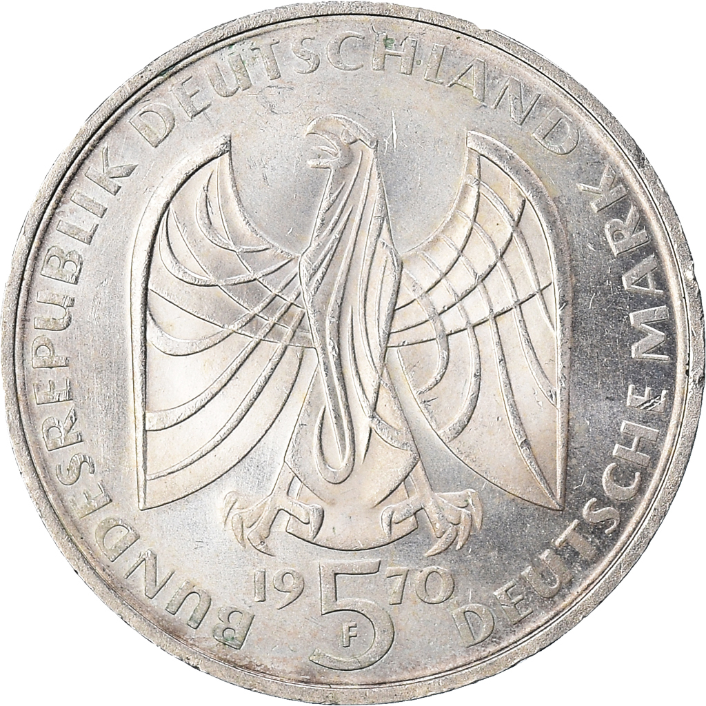 Coin, GERMANY - FEDERAL REPUBLIC, 5 Mark, 1970, Stuttgart, Germany,