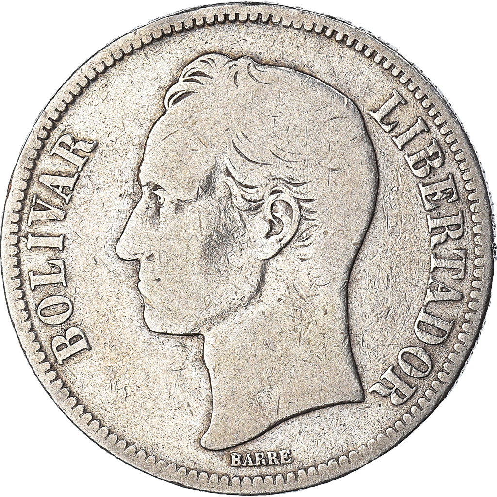 Coin, Venezuela, Gram 25, 5 Bolivares, 1886, , Silver, KM:24.1