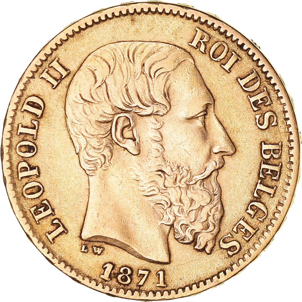 Coin, Belgium, Leopold II, 20 Francs, 20 Frank, 1871, , Gold, KM:37