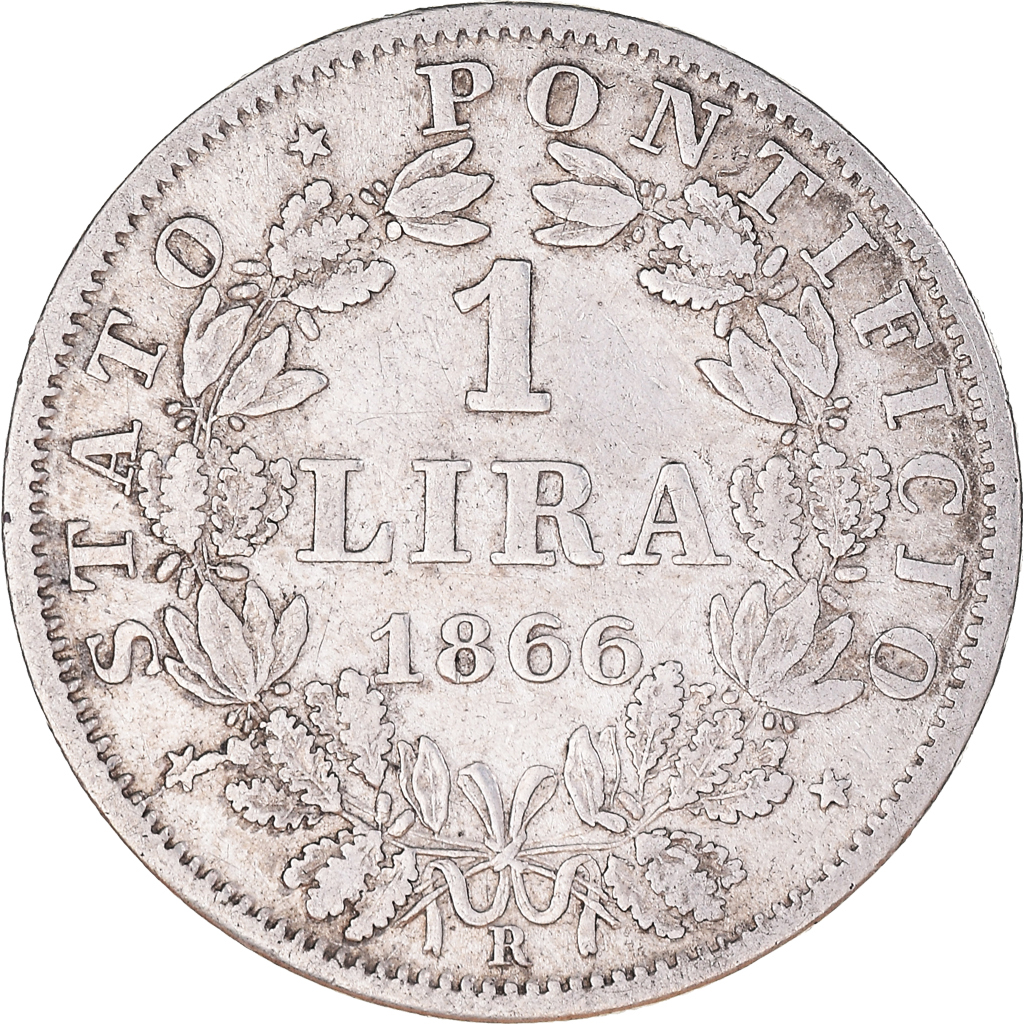 Coin, ITALIAN STATES, PAPAL STATES, Pius IX, Lira, 1866-XXI, Roma,