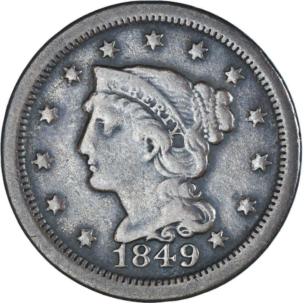 Coin, United States, Braided Hair Cent, Cent, 1849, Philadelphia,