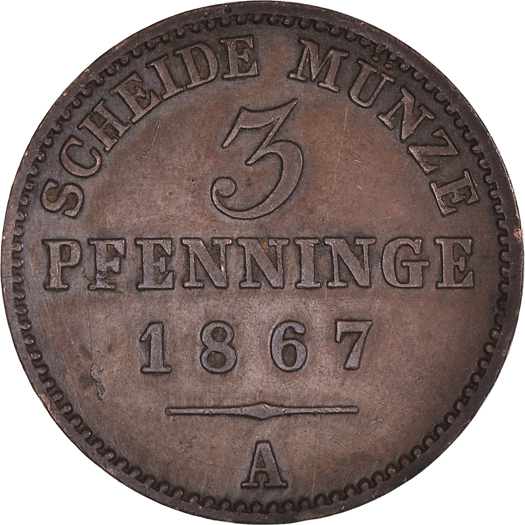 Coin, German States, PRUSSIA, Wilhelm I, 3 Pfennig, 1867, Berlin,