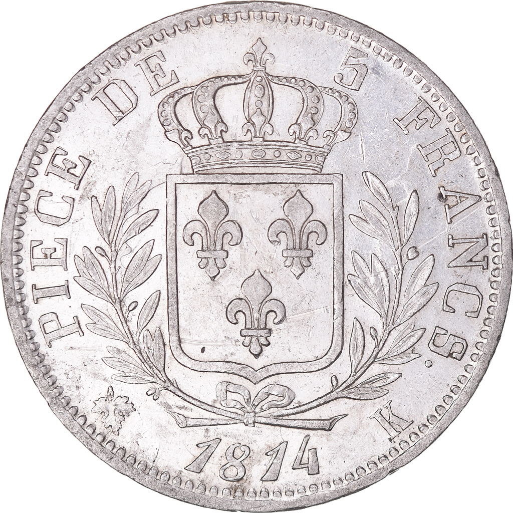 Coin, France, Louis XVIII, 5 Francs, 1814, Bordeaux, Rare in this quality