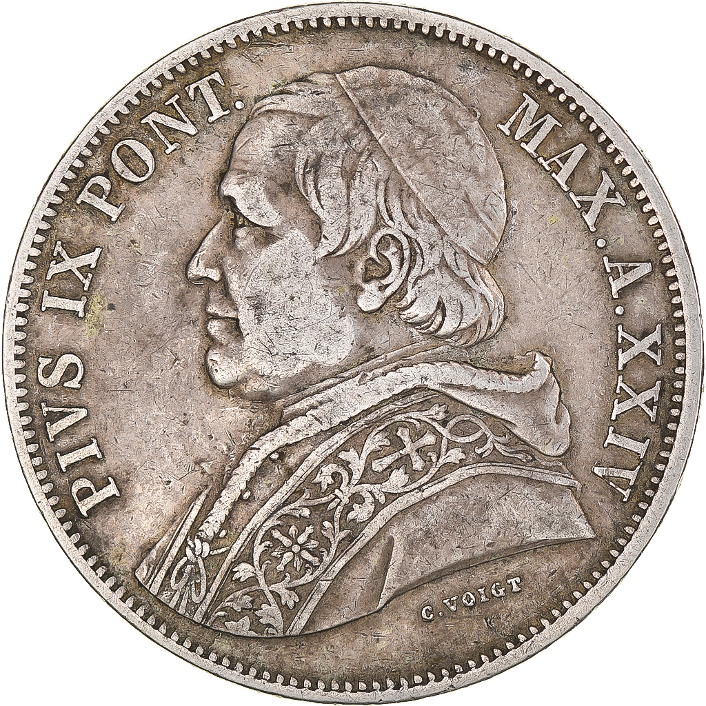 Coin, ITALIAN STATES, PAPAL STATES, Pius IX, 5 Lire, 1870, Rome,
