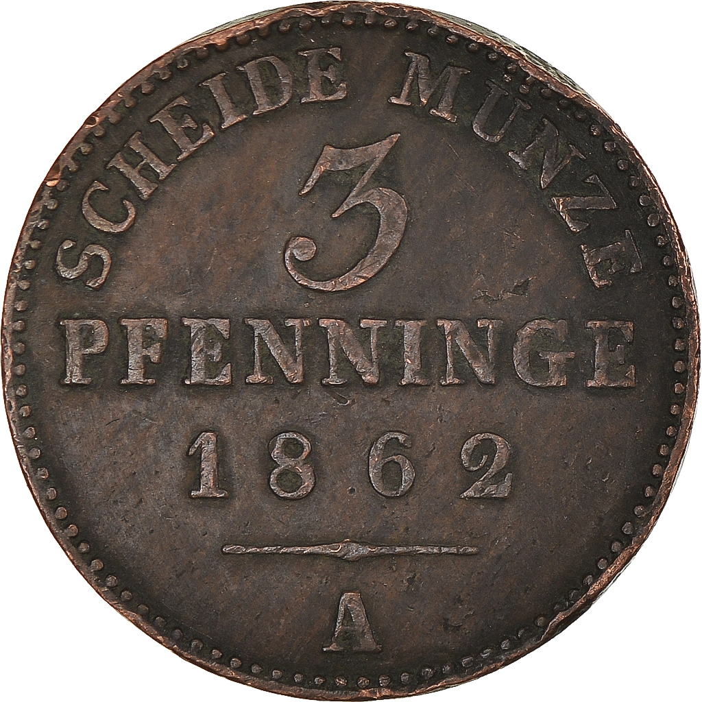 Coin, German States, PRUSSIA, Wilhelm I, 3 Pfennig, 1862, Berlin,