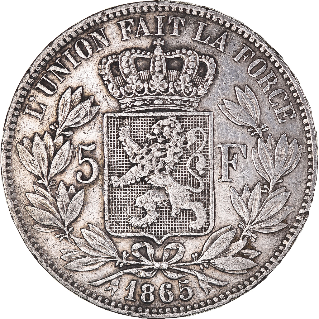 Coin, Belgium, Leopold II, 5 Francs, 5 Frank, 1865, Rare, , Silver