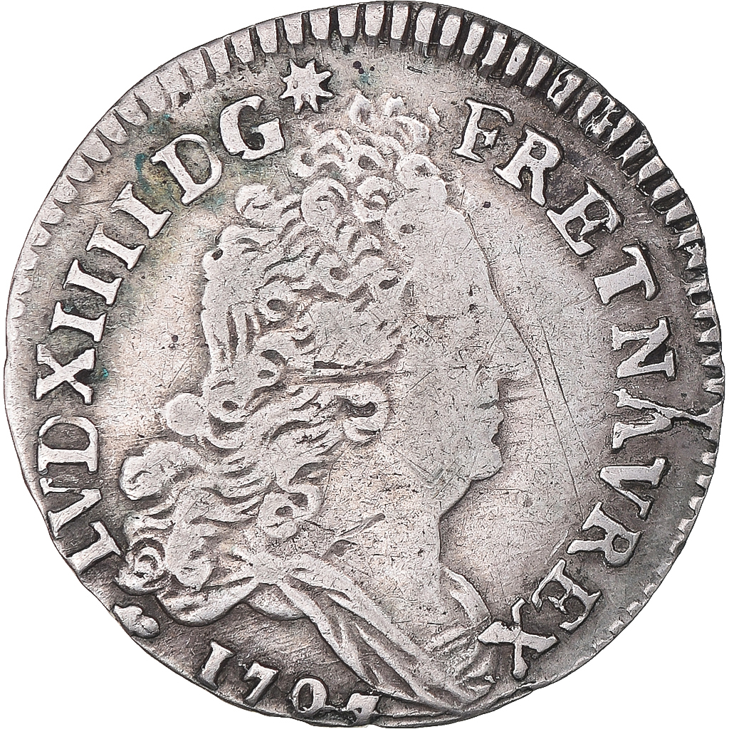 Coin, France, Louis XIV, 10 Sols aux insignes, 1707, La Rochelle,