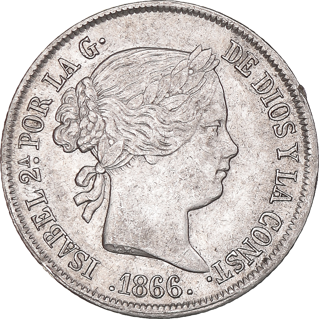 Coin, Spain, Isabel II, 40 Centimos, 1866, Madrid, , Silver, KM:628.2