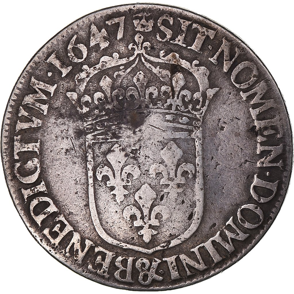 Coin, France, Louis XIV, 1/2 Écu à la mèche longue, 1647, Aix,
