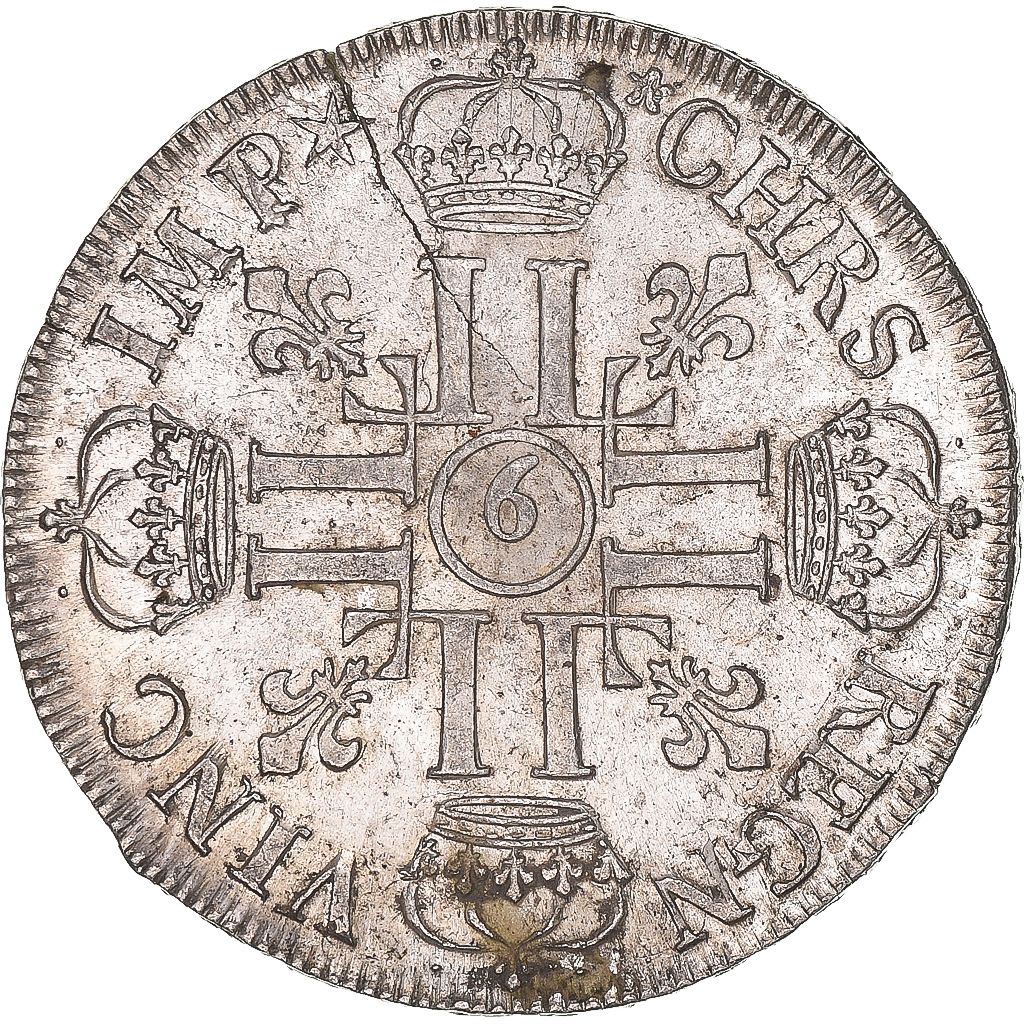 Coin, France, Louis XIV, Écu aux 8 L, Ecu, 1690, Rennes, Flan fissuré