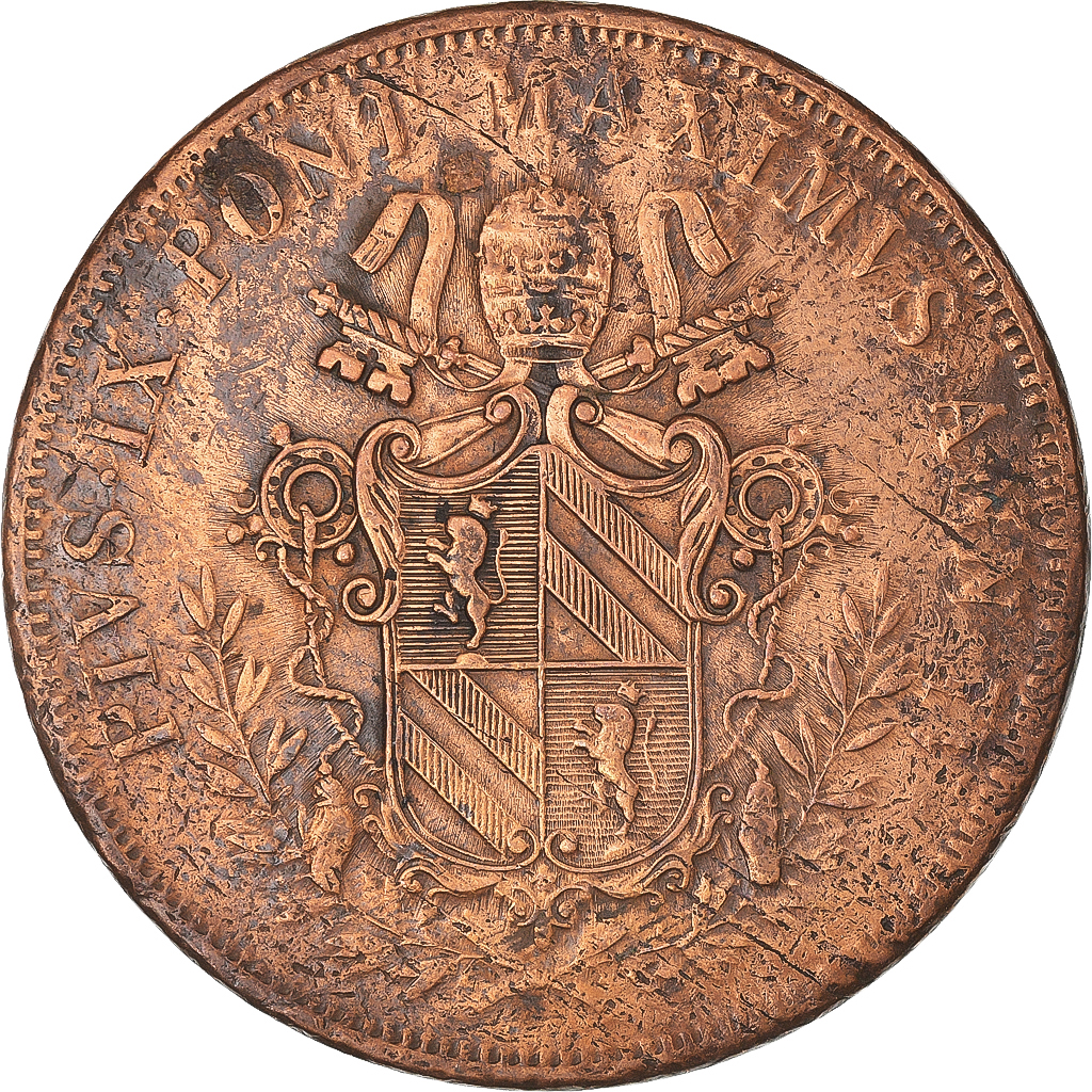 Coin, ITALIAN STATES, PAPAL STATES, Pius IX, 5 Baiocchi, 1850, Rome,