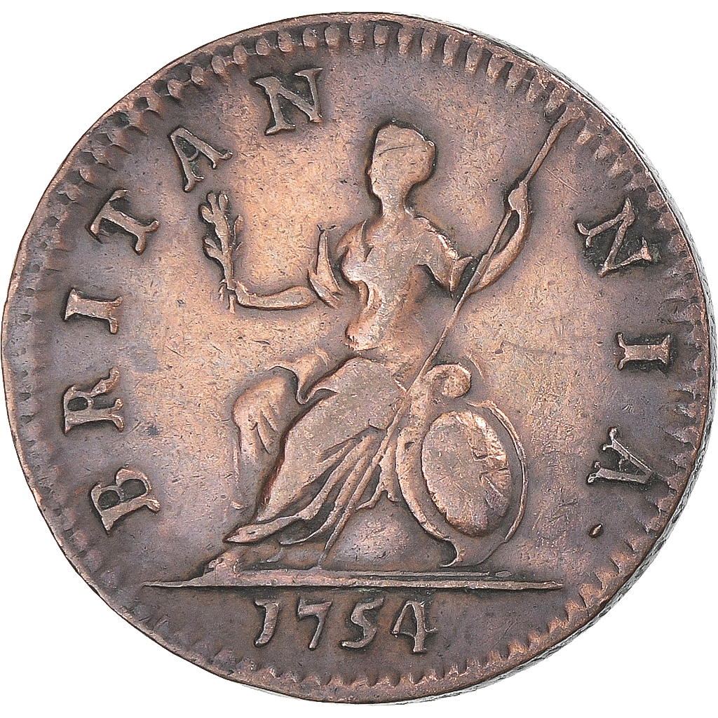 Coin, Great Britain, George II, Farthing, 1754, , Copper, KM:581.2