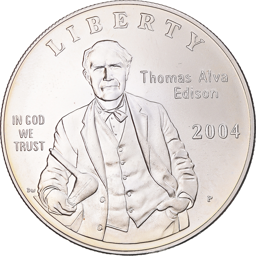 Coin, United States, Thomas Edison, Dollar, 2004, U.S. Mint, Philadelphia