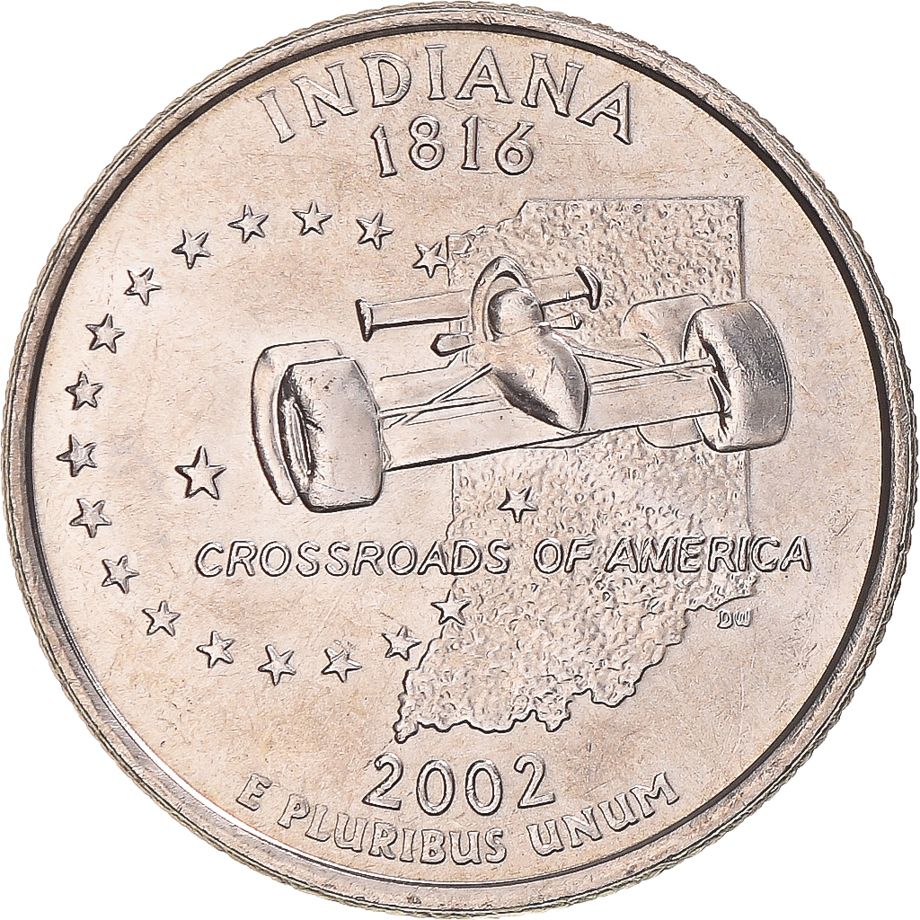 Coin, United States, Indiana, Quarter, 2002, U.S. Mint, Philadelphia,