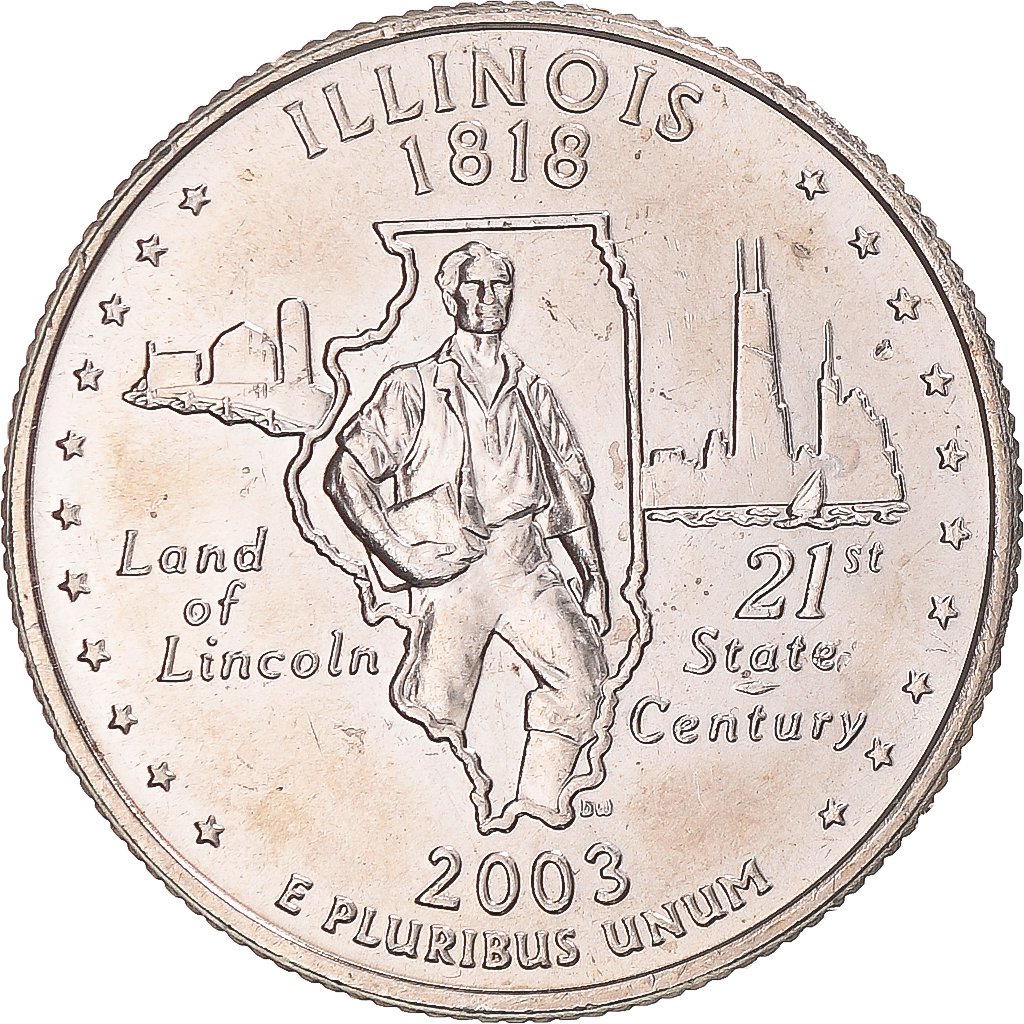 Coin, United States, Illinois, Quarter, 2003, U.S. Mint, Philadelphia