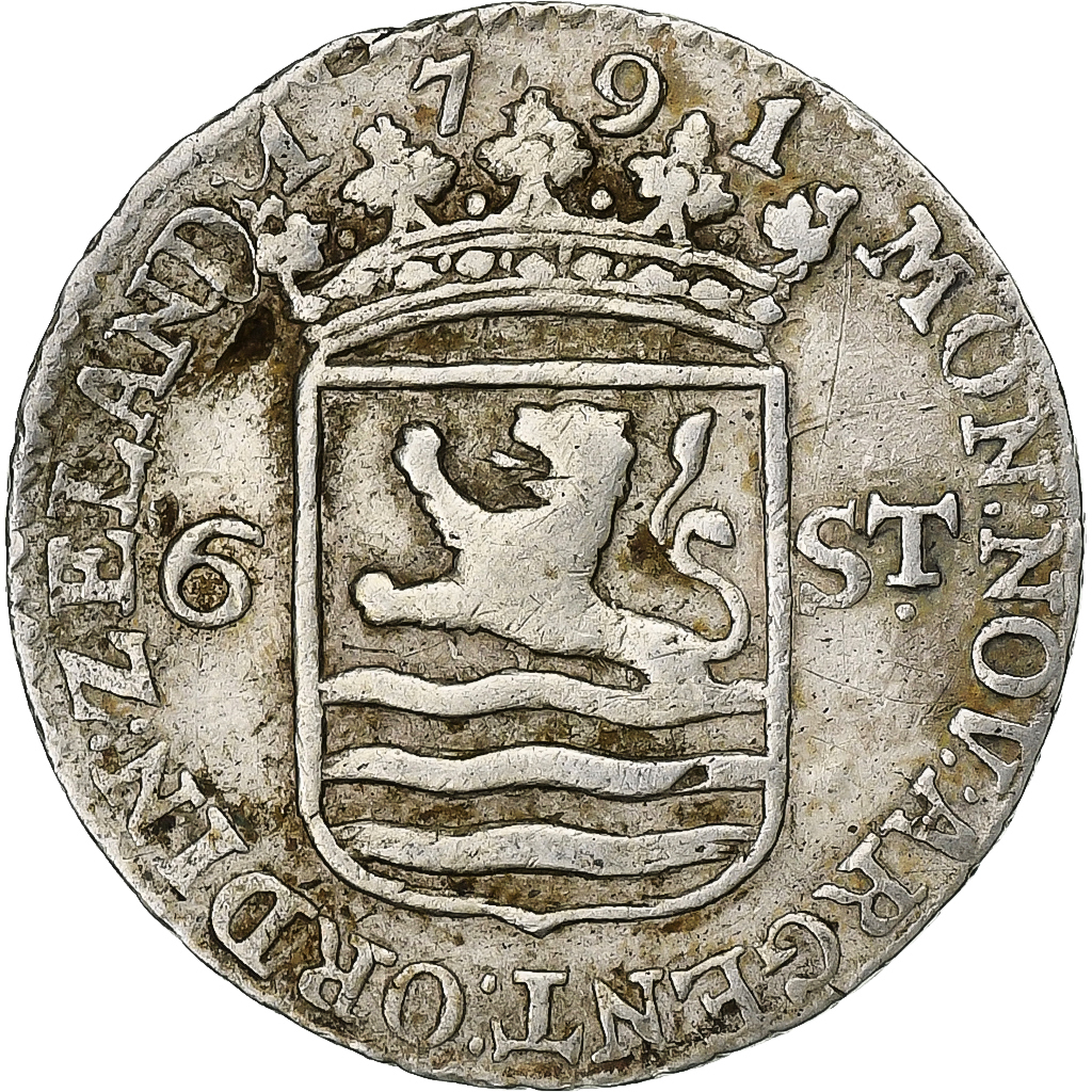 Netherlands, ZEELAND, 6 Stuivers, Scheepjesschelling, 1791, Silver,