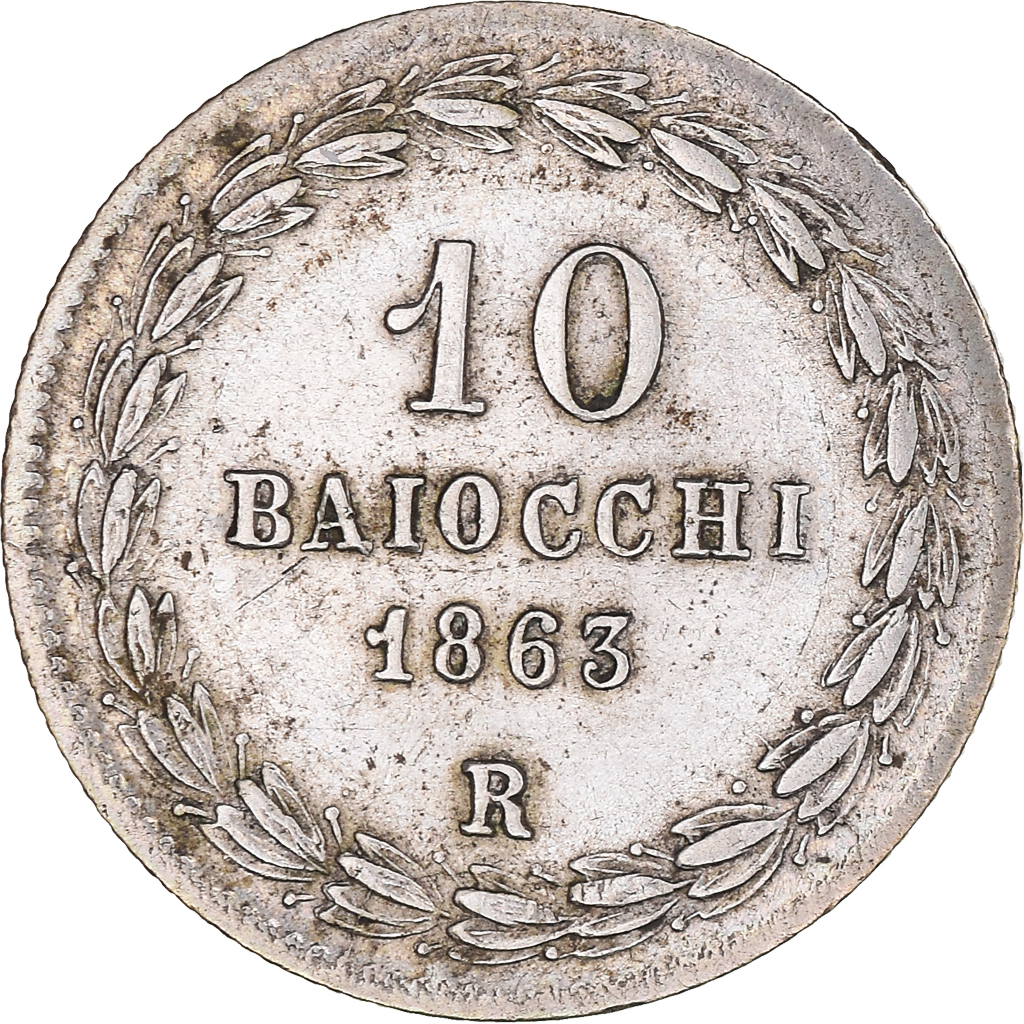 Coin, ITALIAN STATES, PAPAL STATES, Pius IX, 10 Baiocchi, 1863, Roma ...