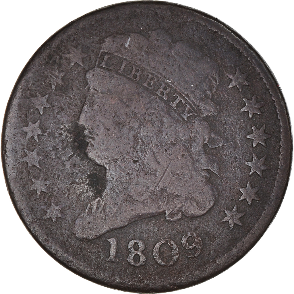 Coin, United States, Classic Head Half Cent, Half Cent, 1809, U.S. Mint