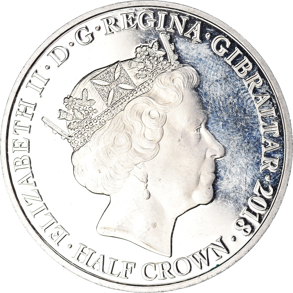 Coin, Gibraltar, Elizabeth II, Centenary-End of World War I, 1/2 Crown ...