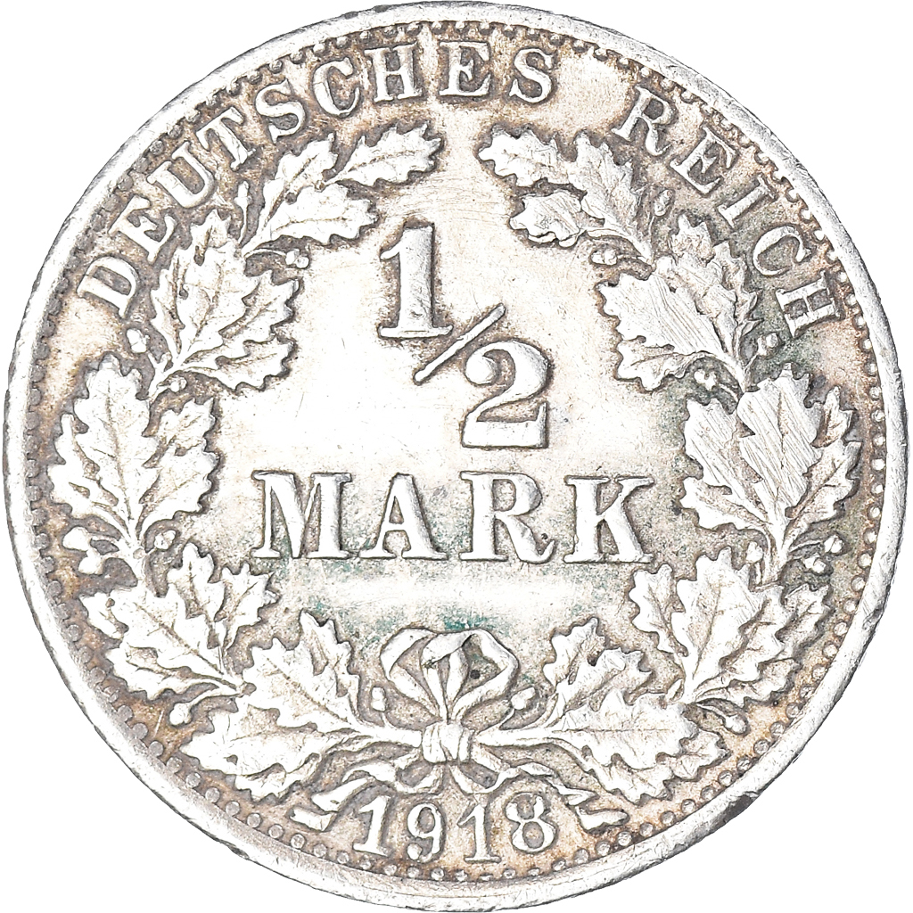 Coin, GERMANY - EMPIRE, 1/2 Mark, 1918, Stuttgart, , Silver, KM:17