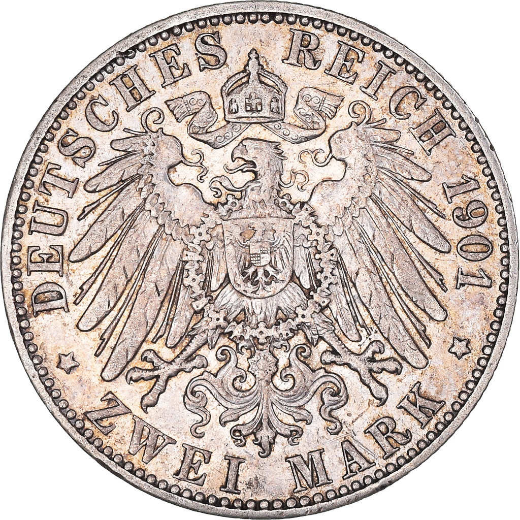 Coin, German States, PRUSSIA, Wilhelm II, 2 Mark, 1901, Berlin, EF(40-45)