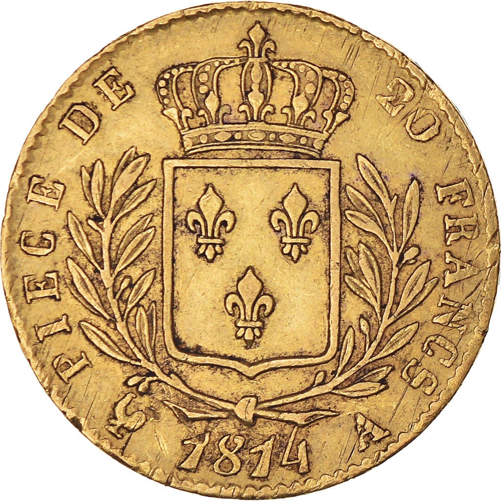 Coin, France, Louis XVIII, Louis XVIII, 20 Francs, 1814, Paris, , Gold