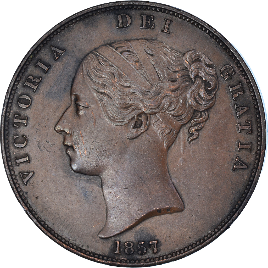 Coin, Great Britain, Victoria, Penny, 1857, British Royal Mint,
