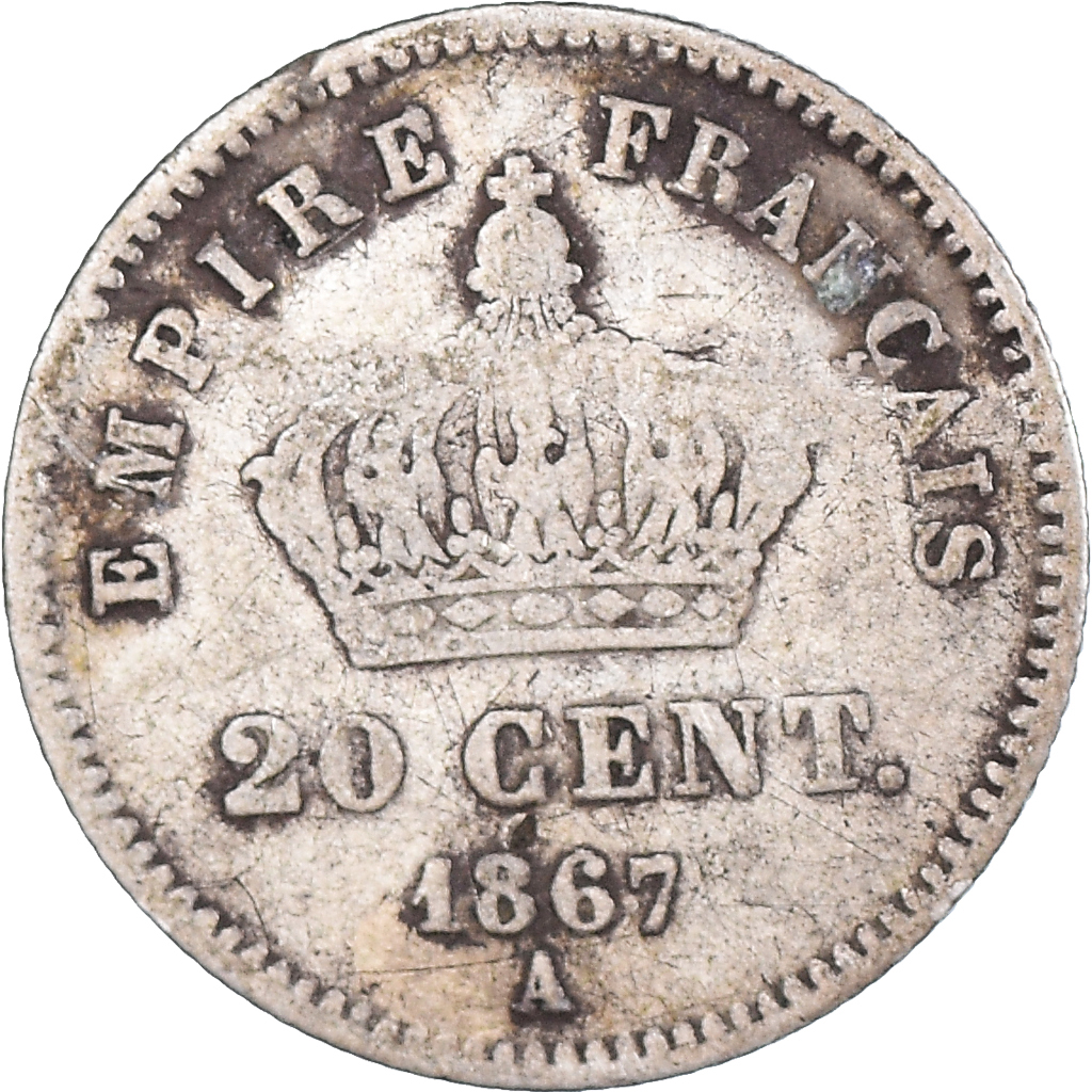 Coin, France, Napoleon III, 20 Centimes, 1867, Paris, , Silver