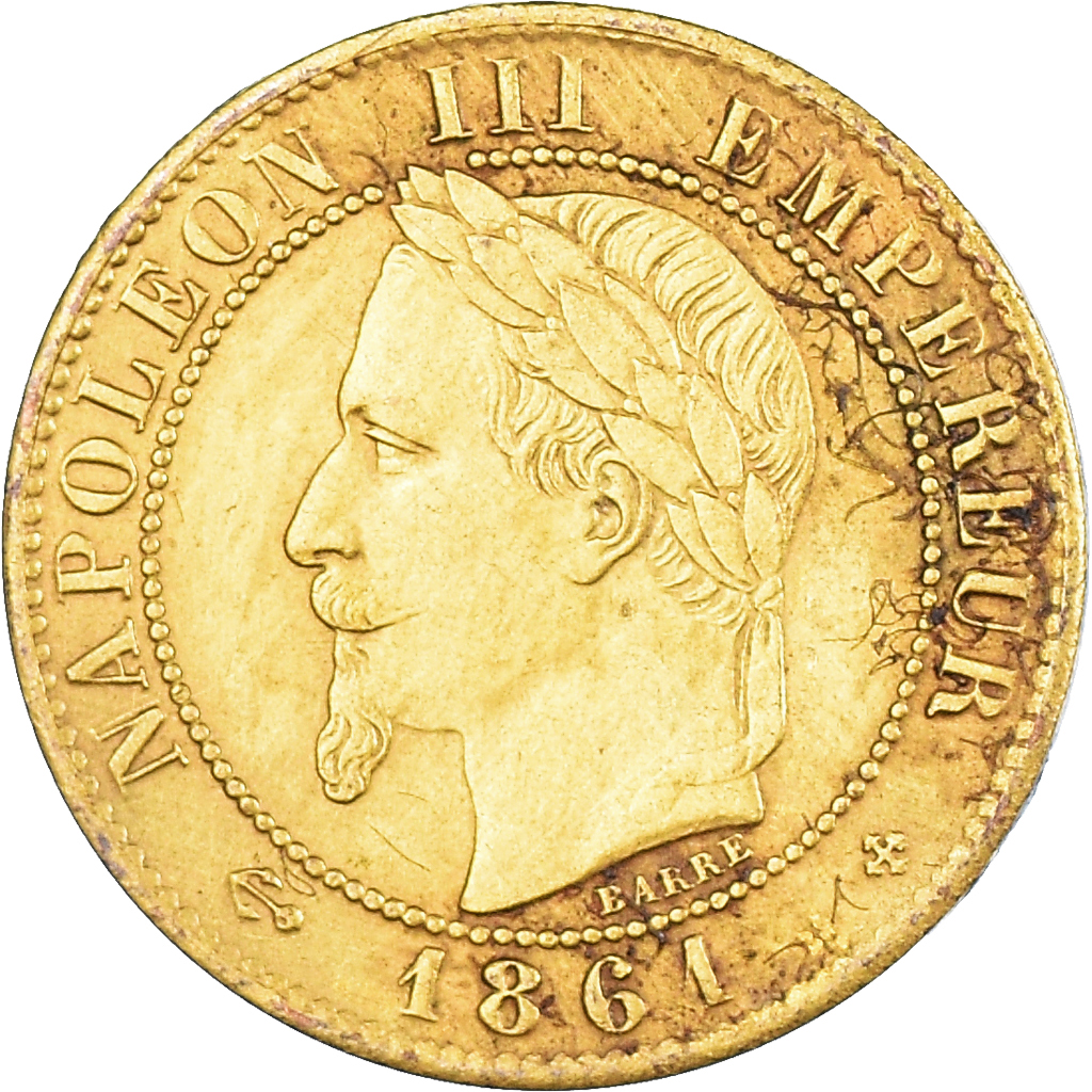 Coin, France, Napoleon III, Napoléon III, Centime, 1861, Strasbourg, Doré