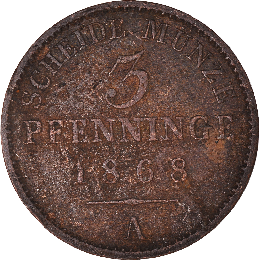 Coin, German States, PRUSSIA, Wilhelm I, 3 Pfennig, 1868, Berlin,