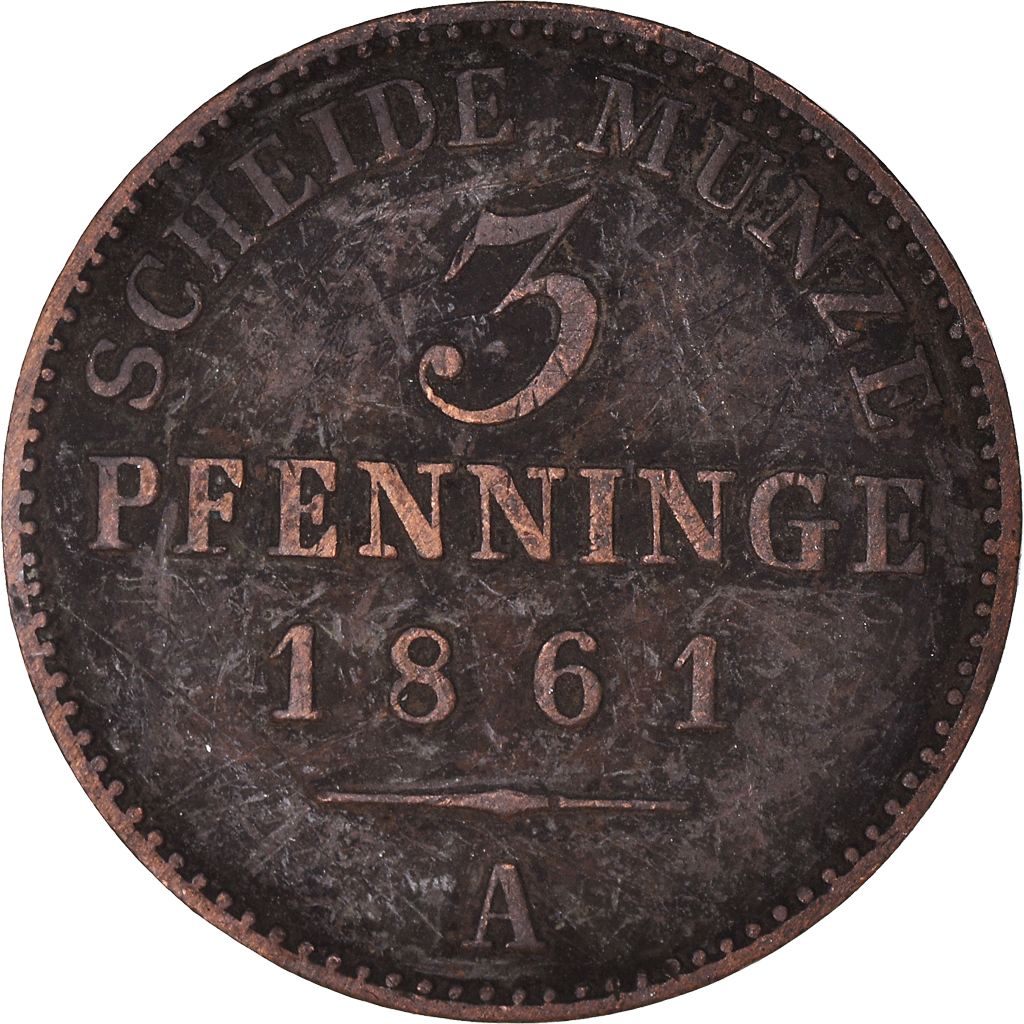 Coin, German States, PRUSSIA, Wilhelm I, 3 Pfennig, 1861, Berlin,