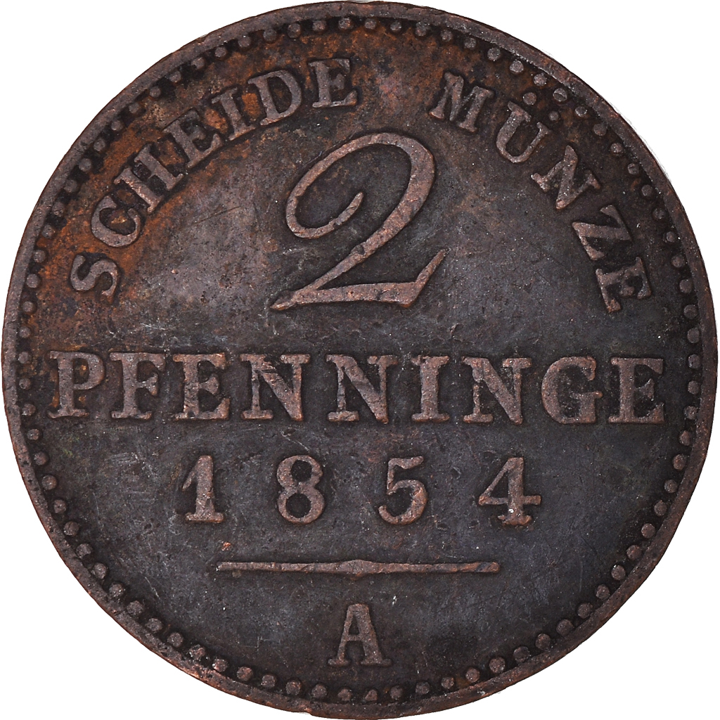 Coin, German States, PRUSSIA, Friedrich Wilhelm IV, 2 Pfennig, 1854, Berlin