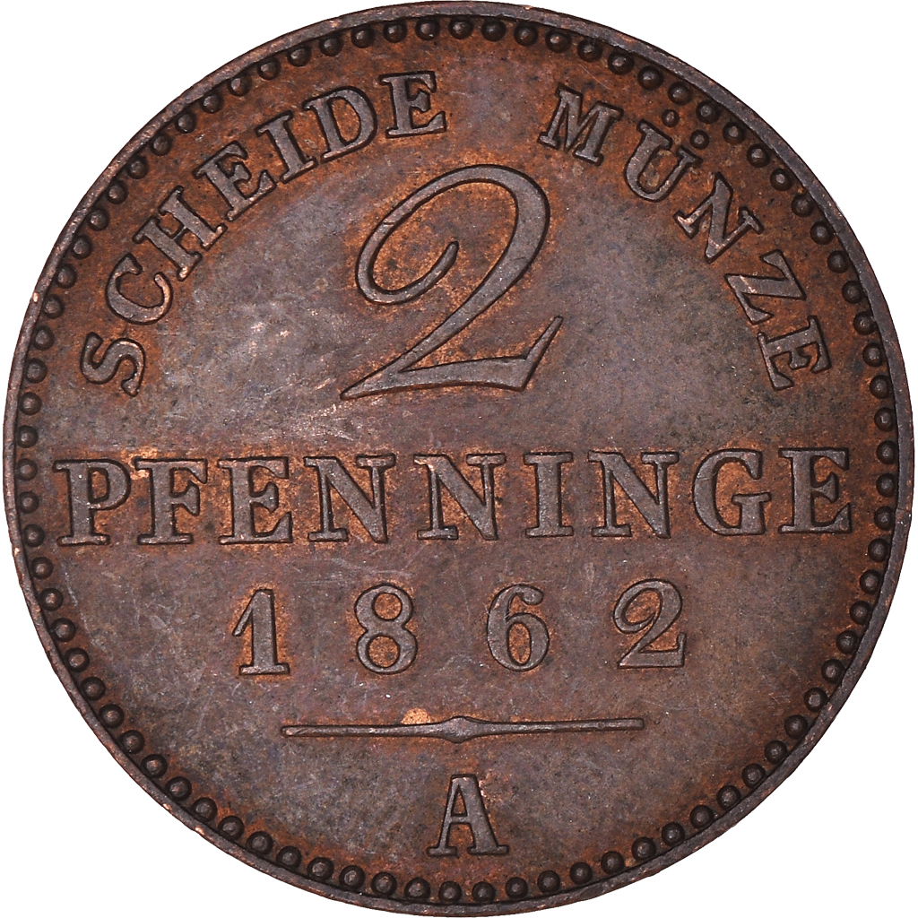 Coin, German States, PRUSSIA, Wilhelm I, 2 Pfennig, 1862, Berlin,