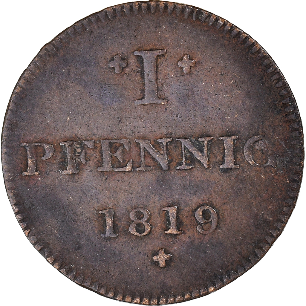 Coin, German States, FRANKFURT AM MAIN, Pfennig, 1819, Frankfurt,
