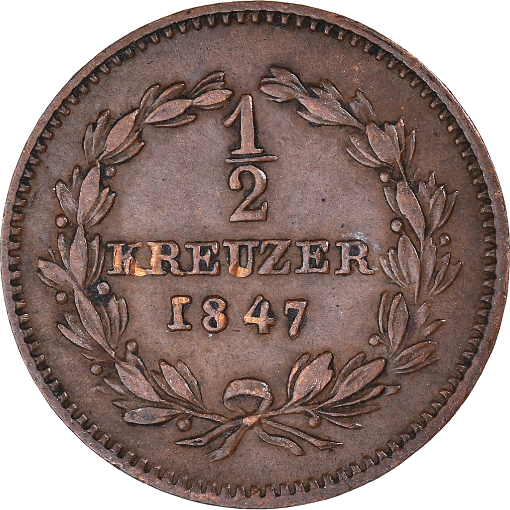 Coin, German States, BADEN, Leopold I, 1/2 Kreuzer, 1847, , Copper
