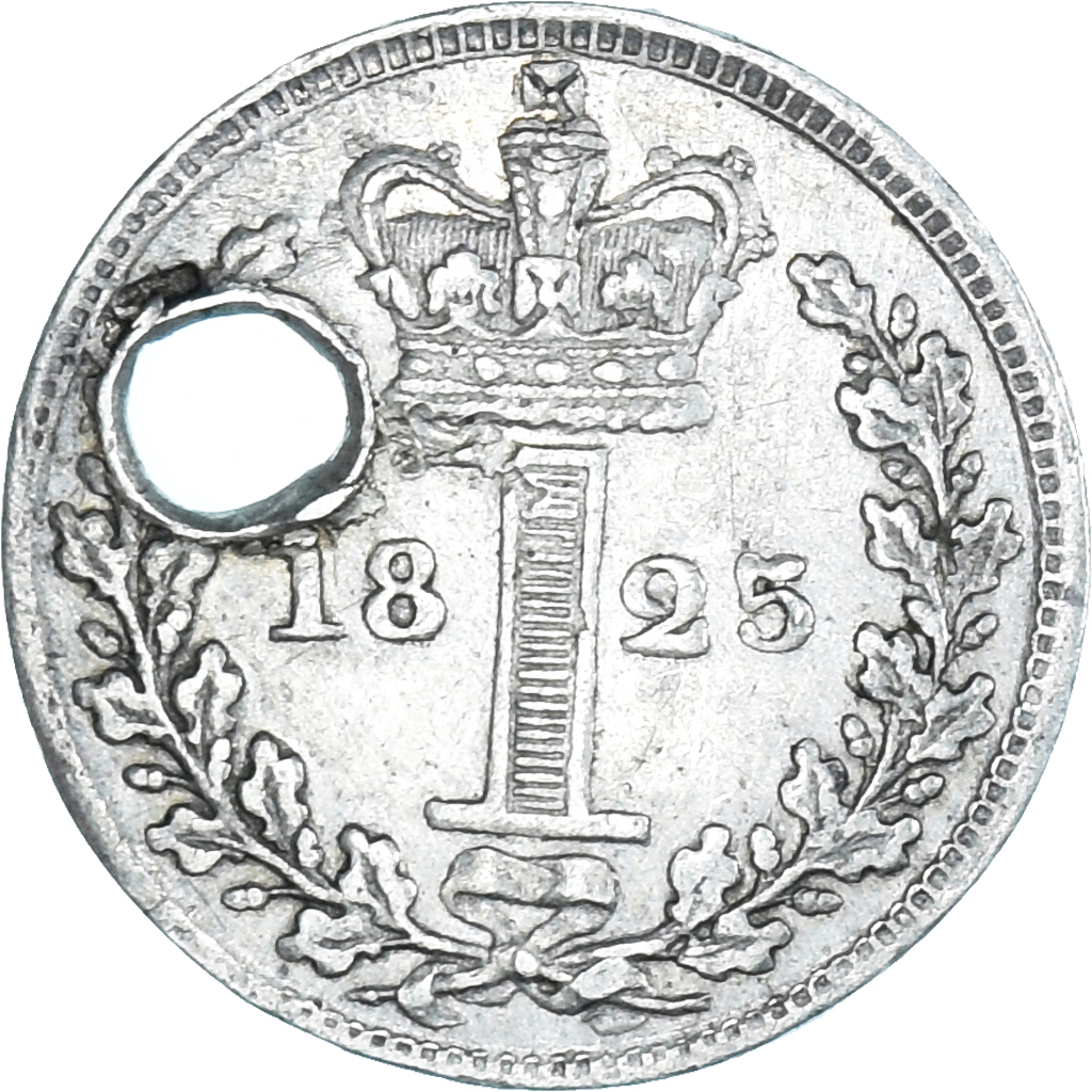 Coin, Great Britain, George IV, Penny, 1825, Holed, , Silver, KM:683