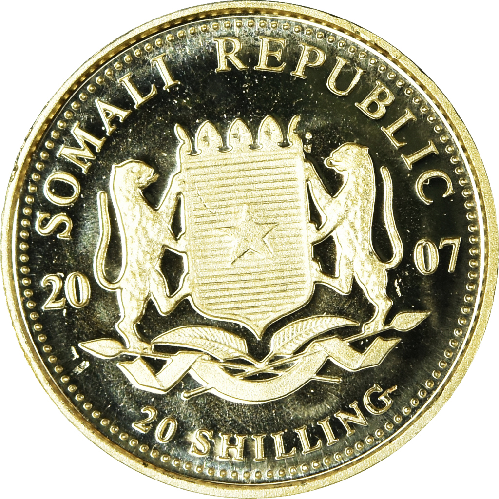 Coin, Somalia, Elephant, 20 Shillings, 2007, Munich, , Gold, KM:200