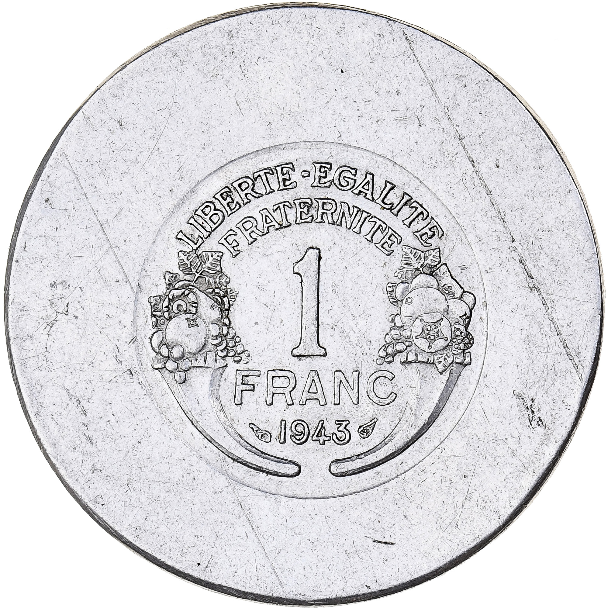 France, 1 Franc, Graziani, 1943, Algiers, Engraver Specimen/Trial, Aluminum