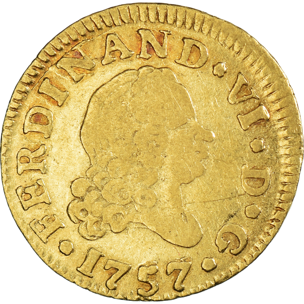 Coin, Spain, Ferdinand VI, 1/2 Escudo, 1757, Madrid, JB, , Gold, KM:378