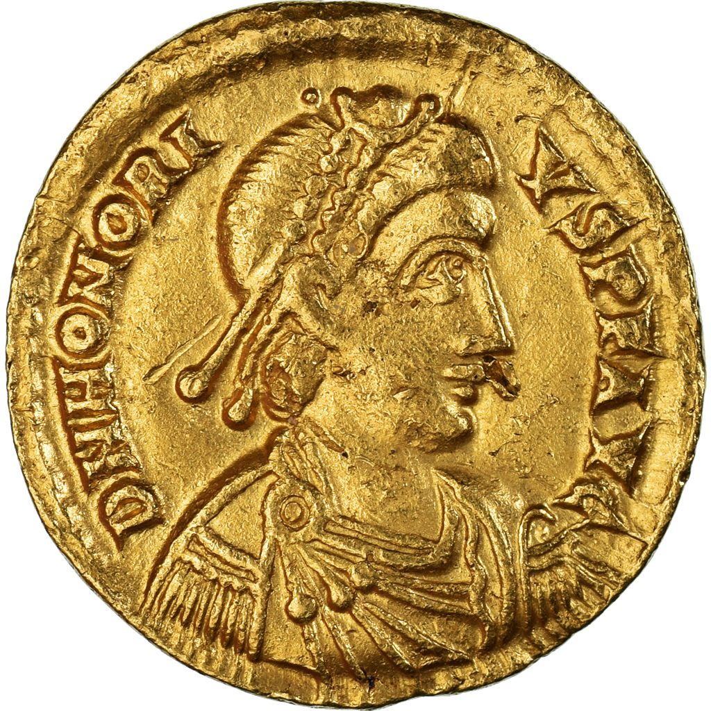 Coin, Honorius, Solidus, 402-406, Ravenna, EF(40-45), Gold, RIC:X-1287