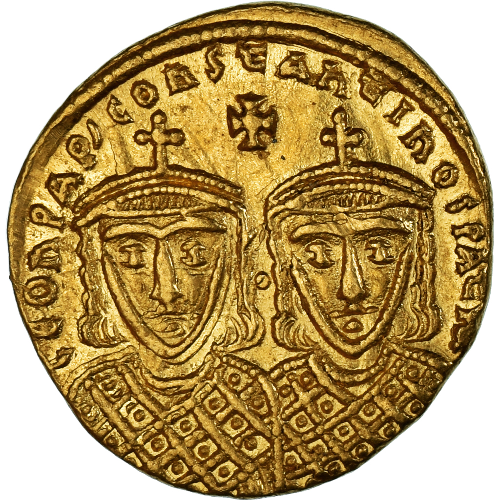 Coin, Leo IV 'the Khazar', with Const. VI, Leo III, and Const. V, solidus