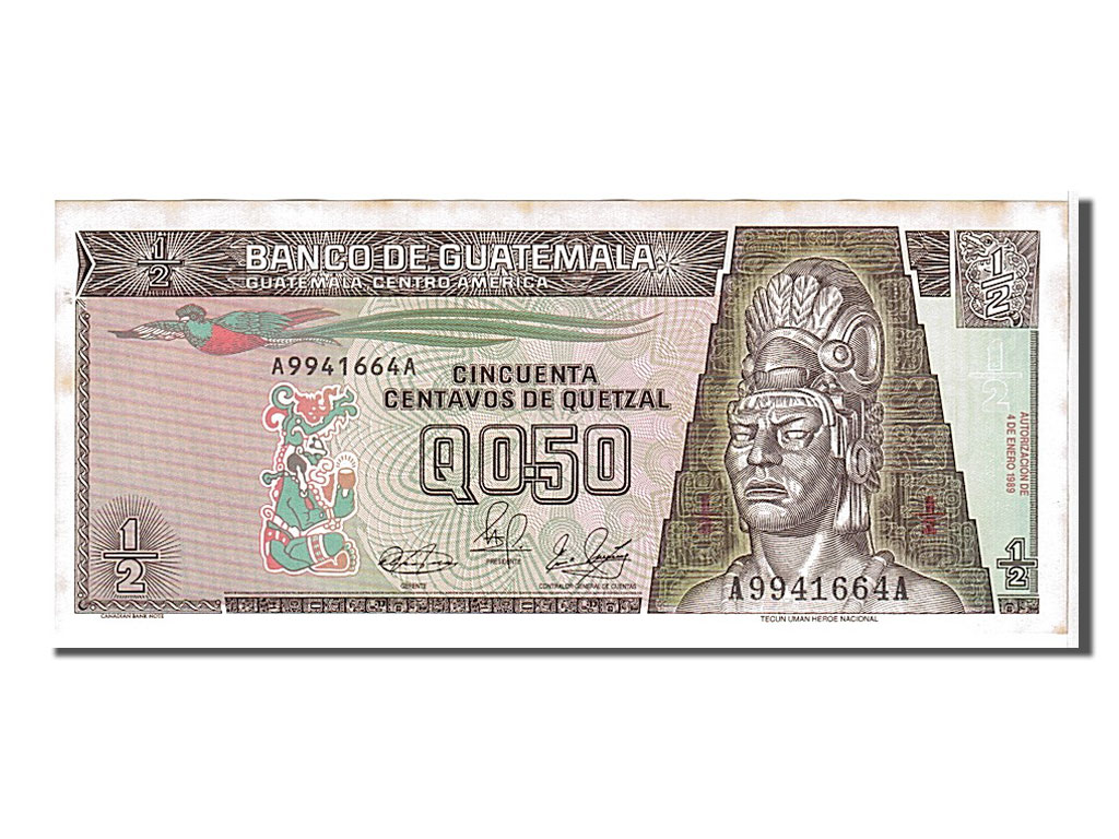 Banknote, Guatemala, 1/2 Quetzal, 1989, AU(55-58) | World Paper Money