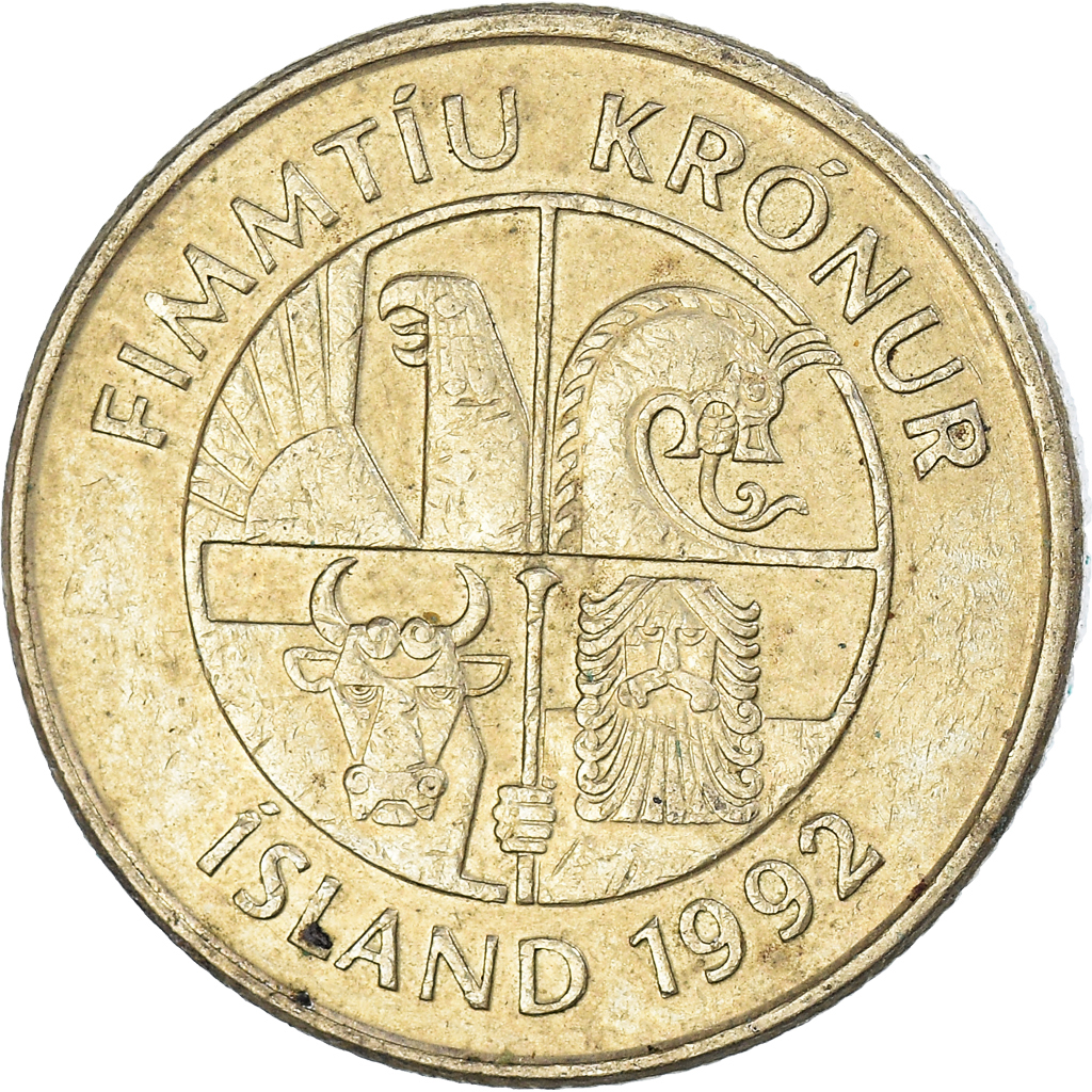 Coin, Iceland, 50 Kronur, 1992 | European Coins