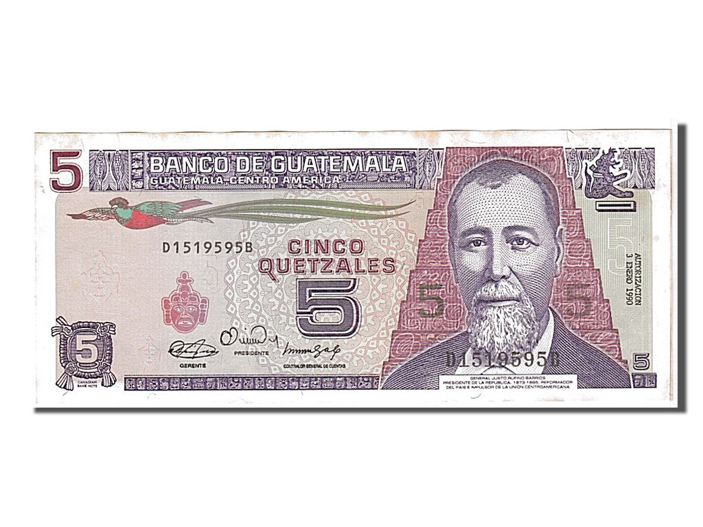 Banknote, Guatemala, 5 Quetzales, 1990, KM:74a, UNC(63) | World Paper Money